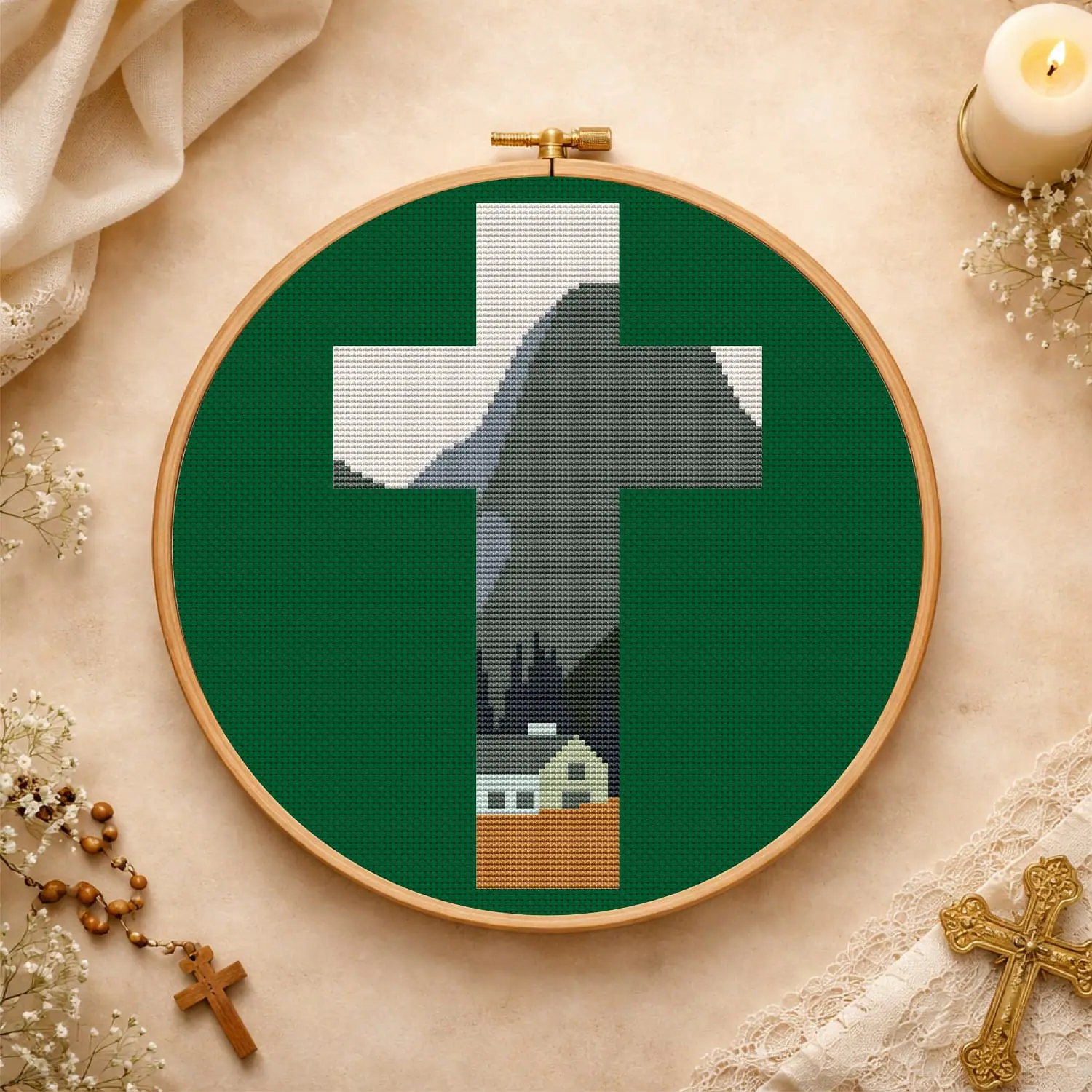 Scandinavian Religious Embroidery Landscape Cross Stitch Pattern