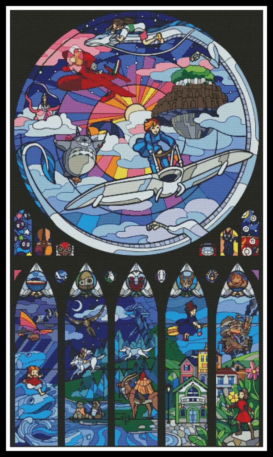 Totoro Cross Stitch Pattern, Anime Embroidery Design