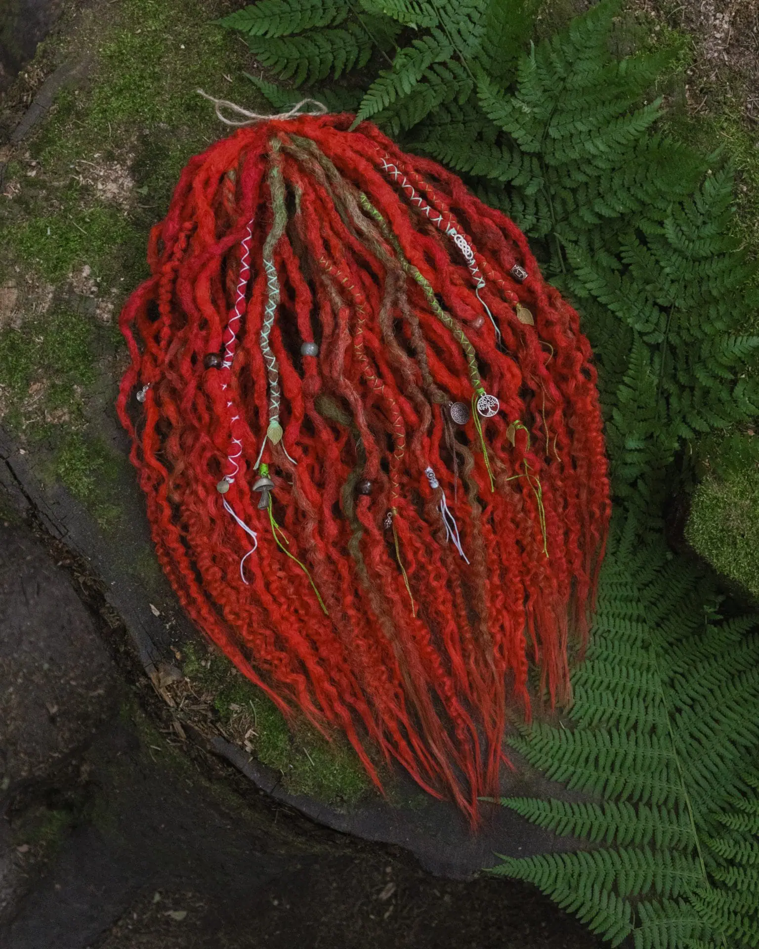 Red dreadlocks extensions. Red and green de dread