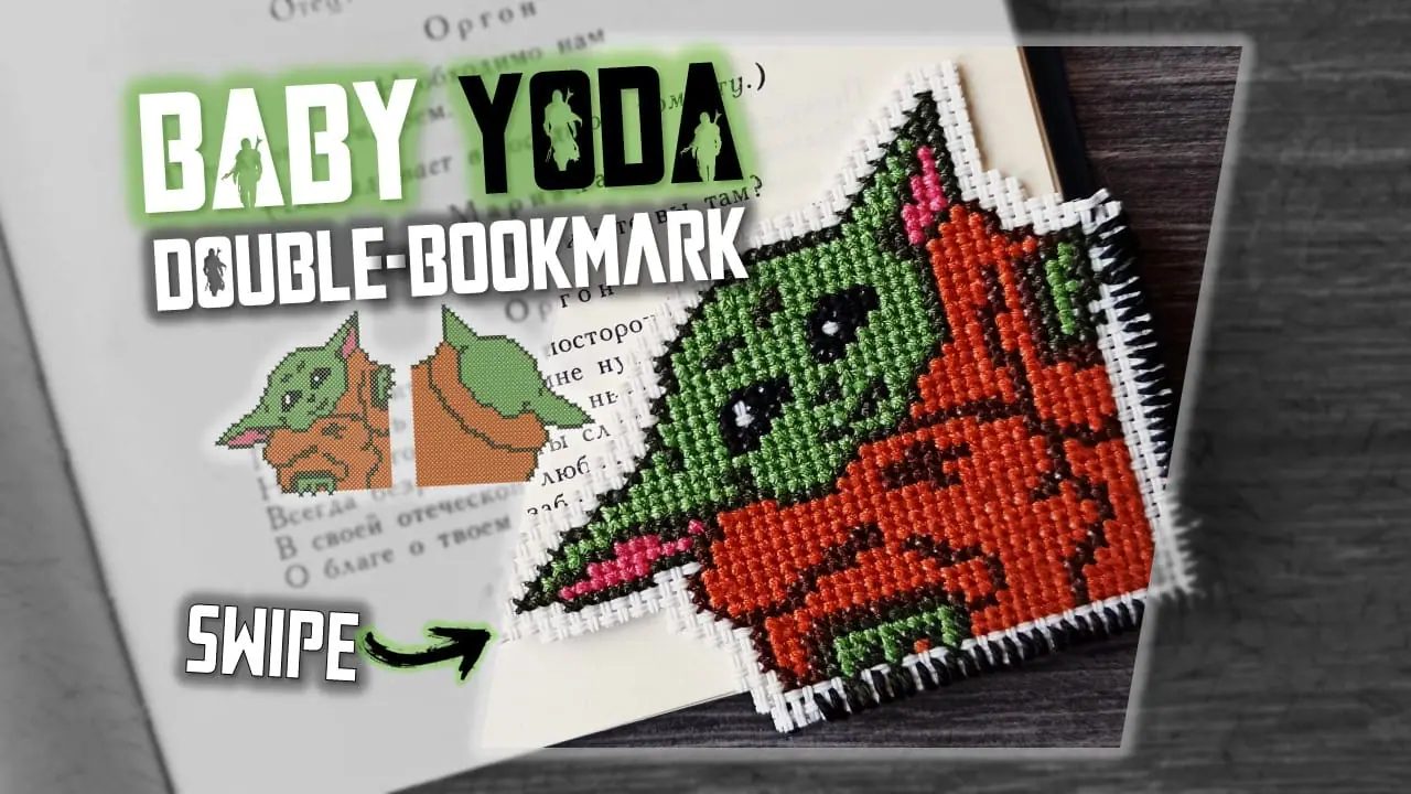 Cross Stitch Pattern Double Bookmark Baby Yoda Grogu Easy DIY - Crealandia