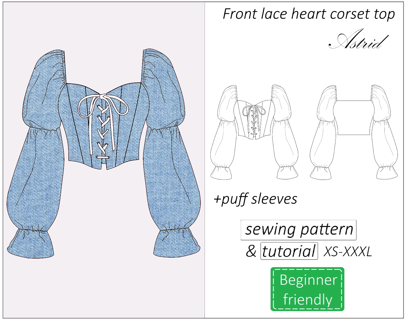 Heart corset top Astrid sewing pattern PDF + detailed tutorial