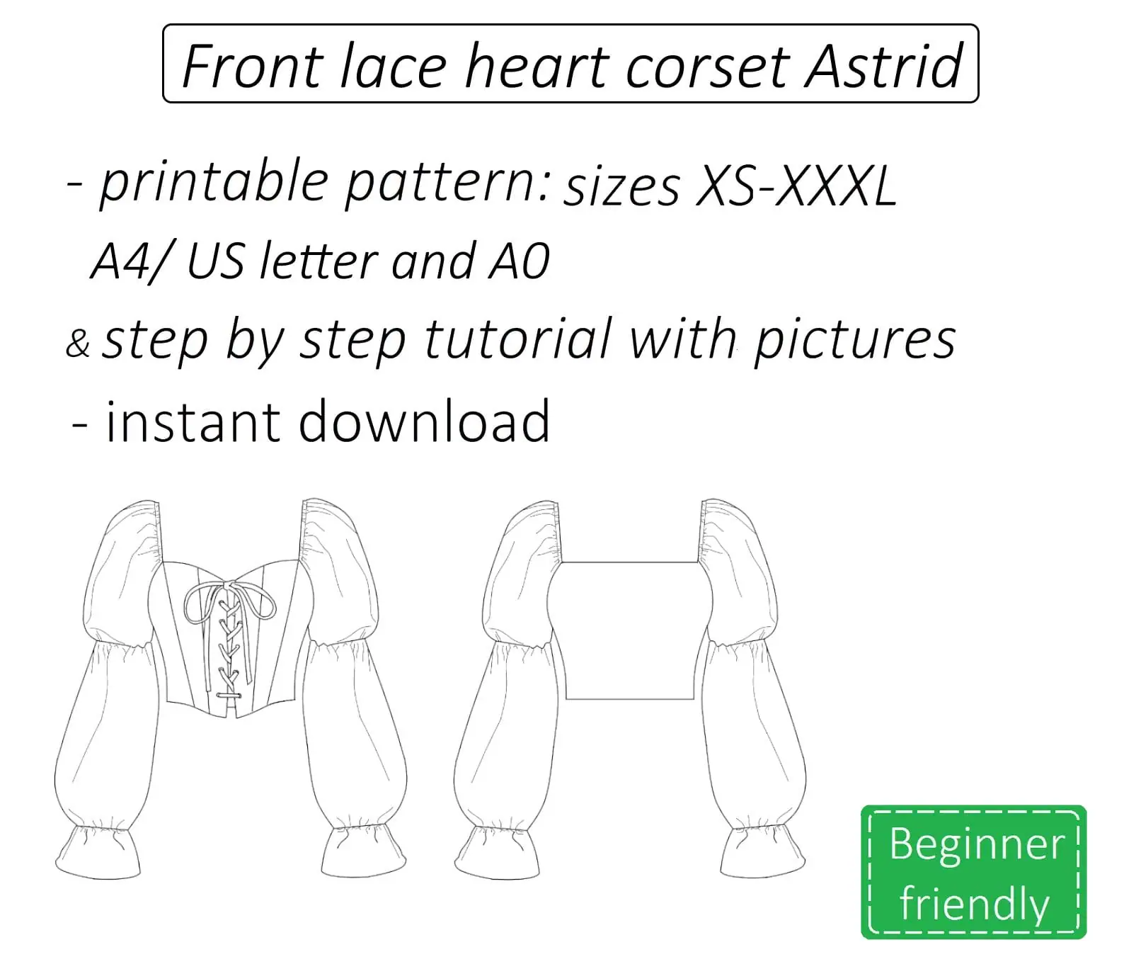 Heart corset top Astrid sewing pattern PDF + detailed tutorial