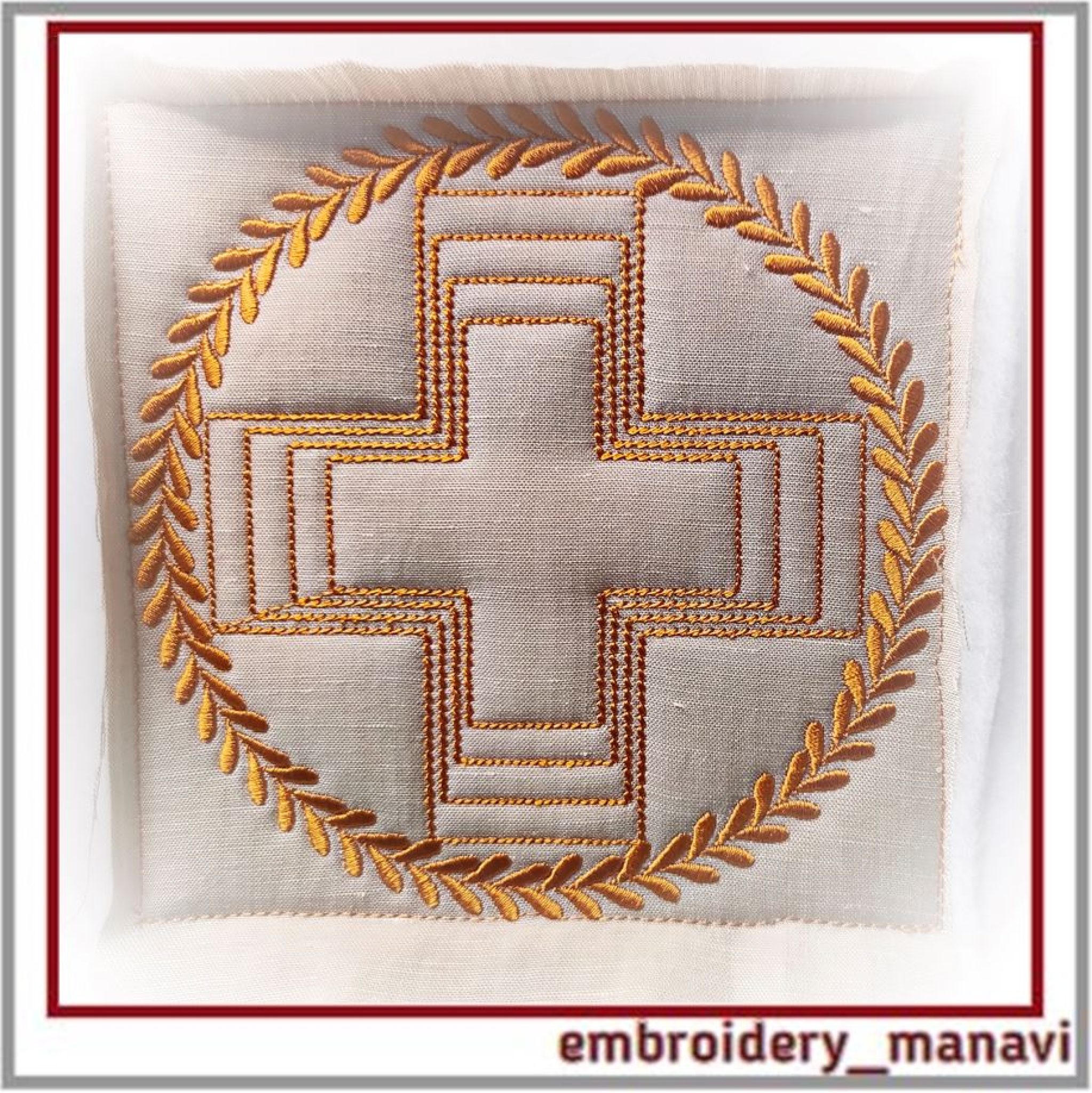 Quilt block. Cross in a wreath. Machine embroidery design.