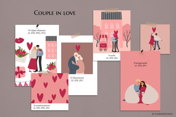 couple love clipart, valentines day illustration - Crealandia