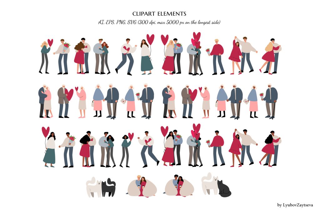 couple love clipart, valentines day illustration png ai svg - Crealandia