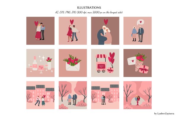 couple love clipart, valentines day illustration - Crealandia