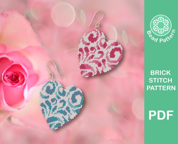 floral heart earrings brick stitch pattern PDF bead pattern