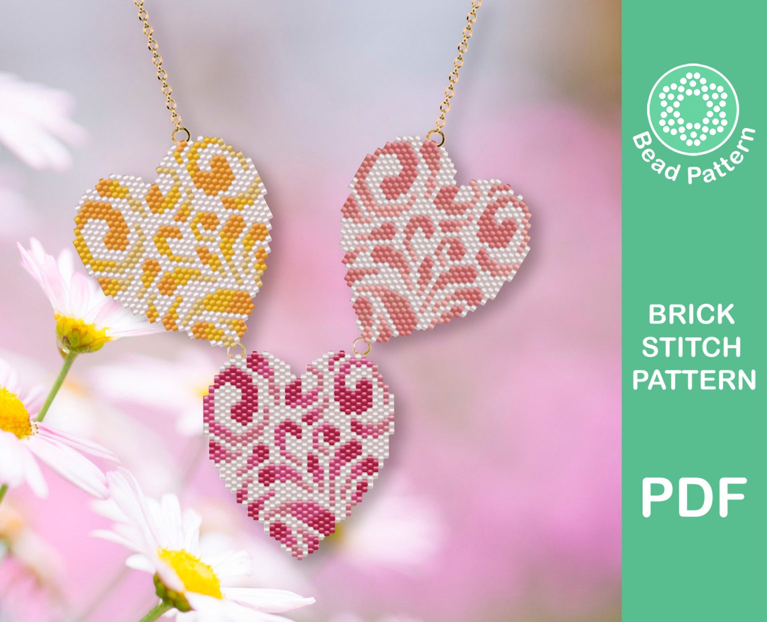 floral heart earrings brick stitch pattern PDF bead pattern