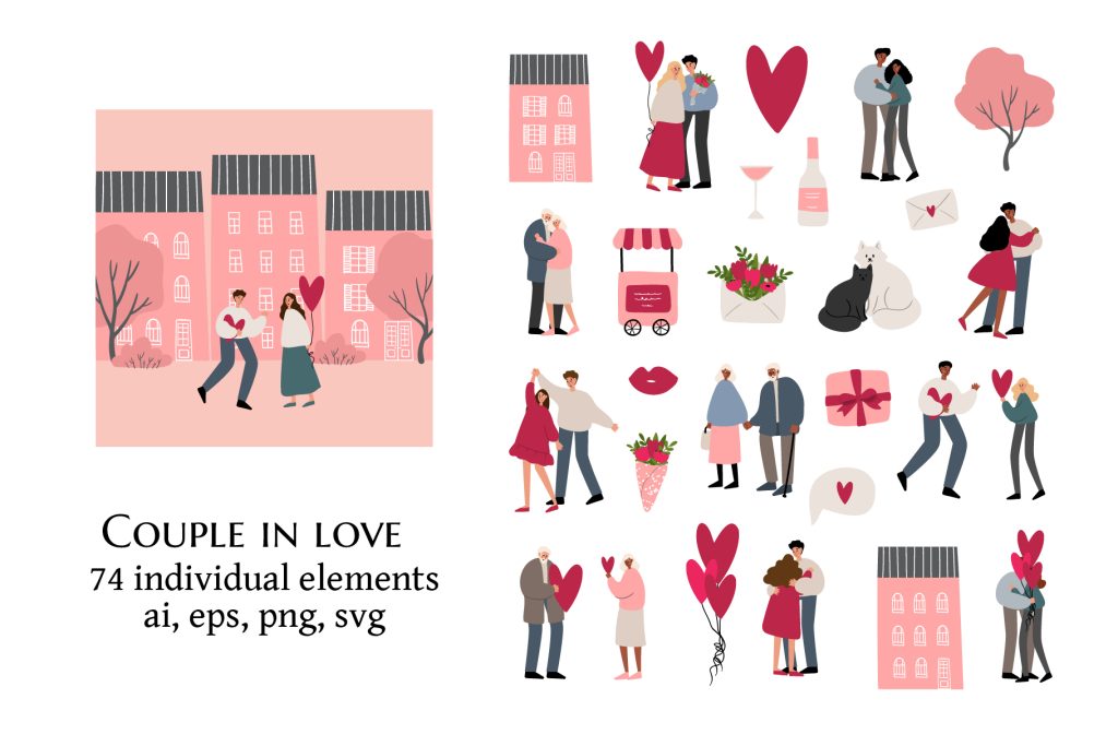 couple love clipart, valentines day illustration png ai svg - Crealandia
