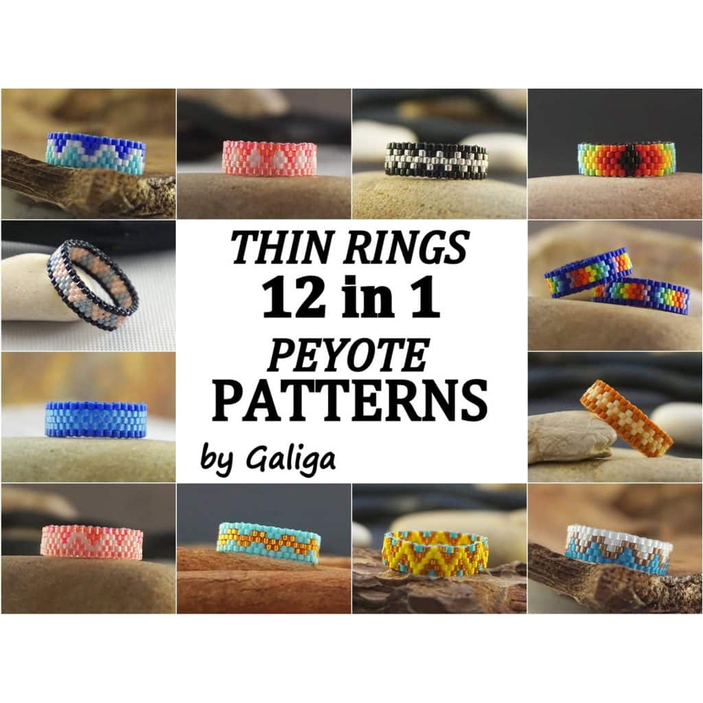 Minimalist Peyote Ring Patterns for beading Set of 12 - Crealandia