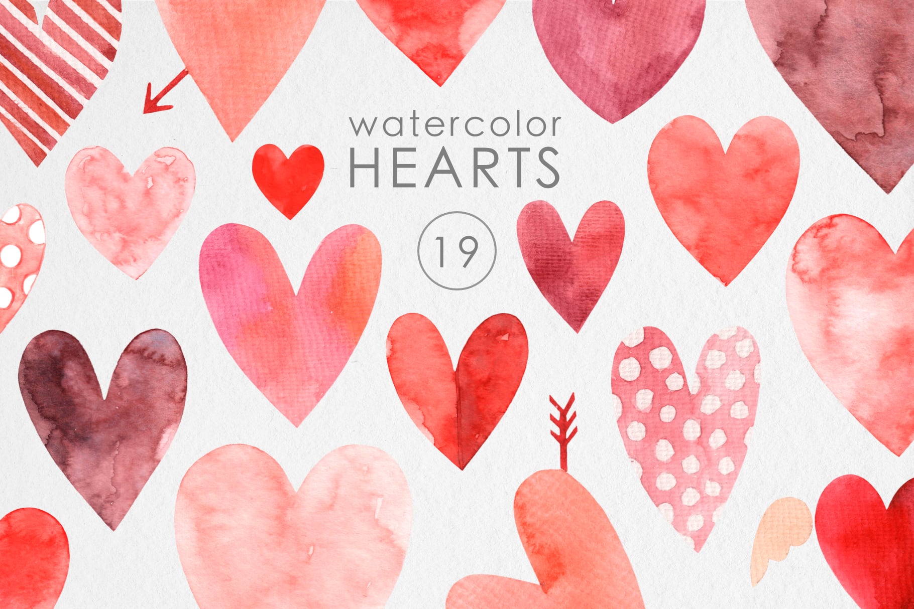 Watercolor Red Pink Hearts Clipart PNG Valentine Day Clipart