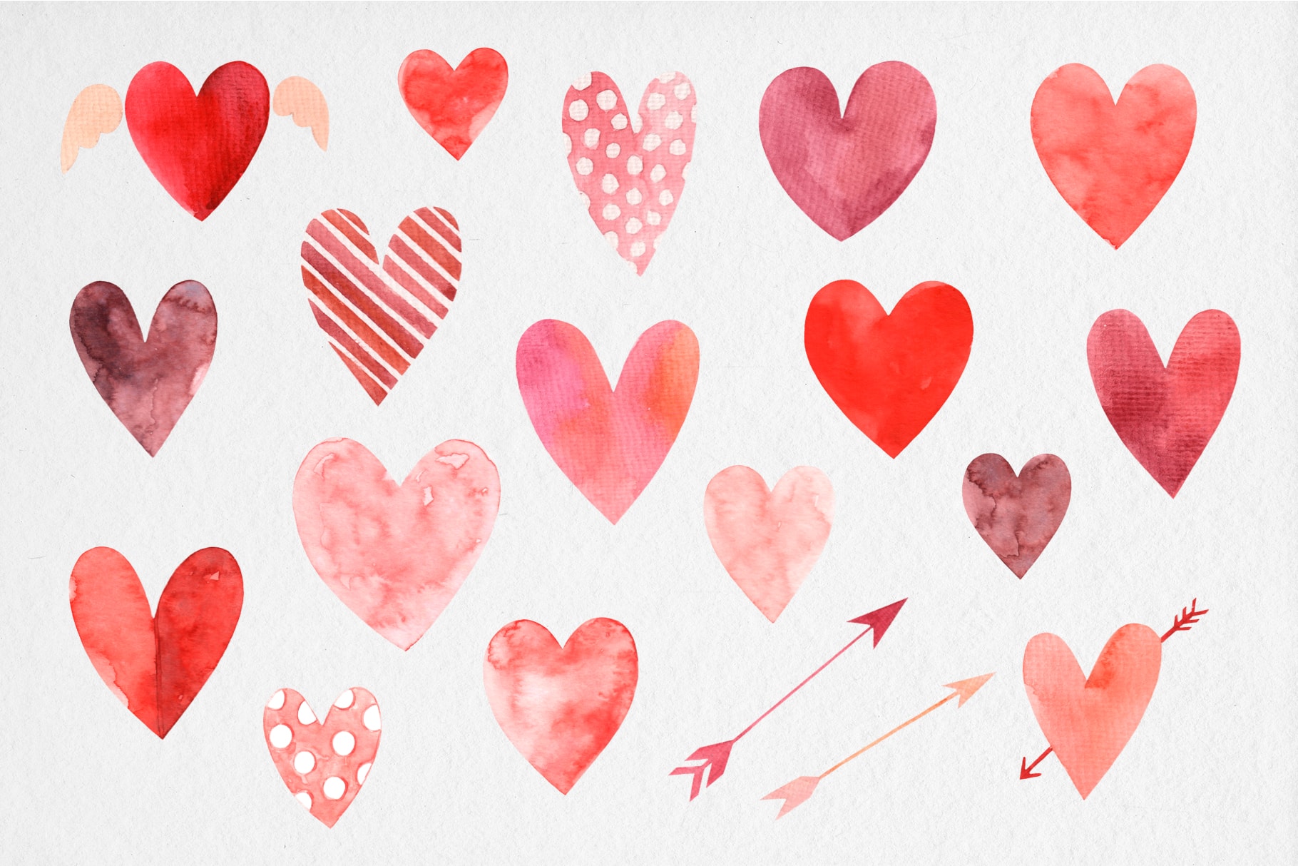 Watercolor Red Pink Hearts Clipart PNG Valentine Day Clipart