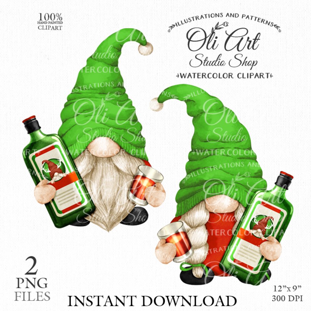 Drinking Gnomes Clipart. Herbal schnapps. - Crealandia