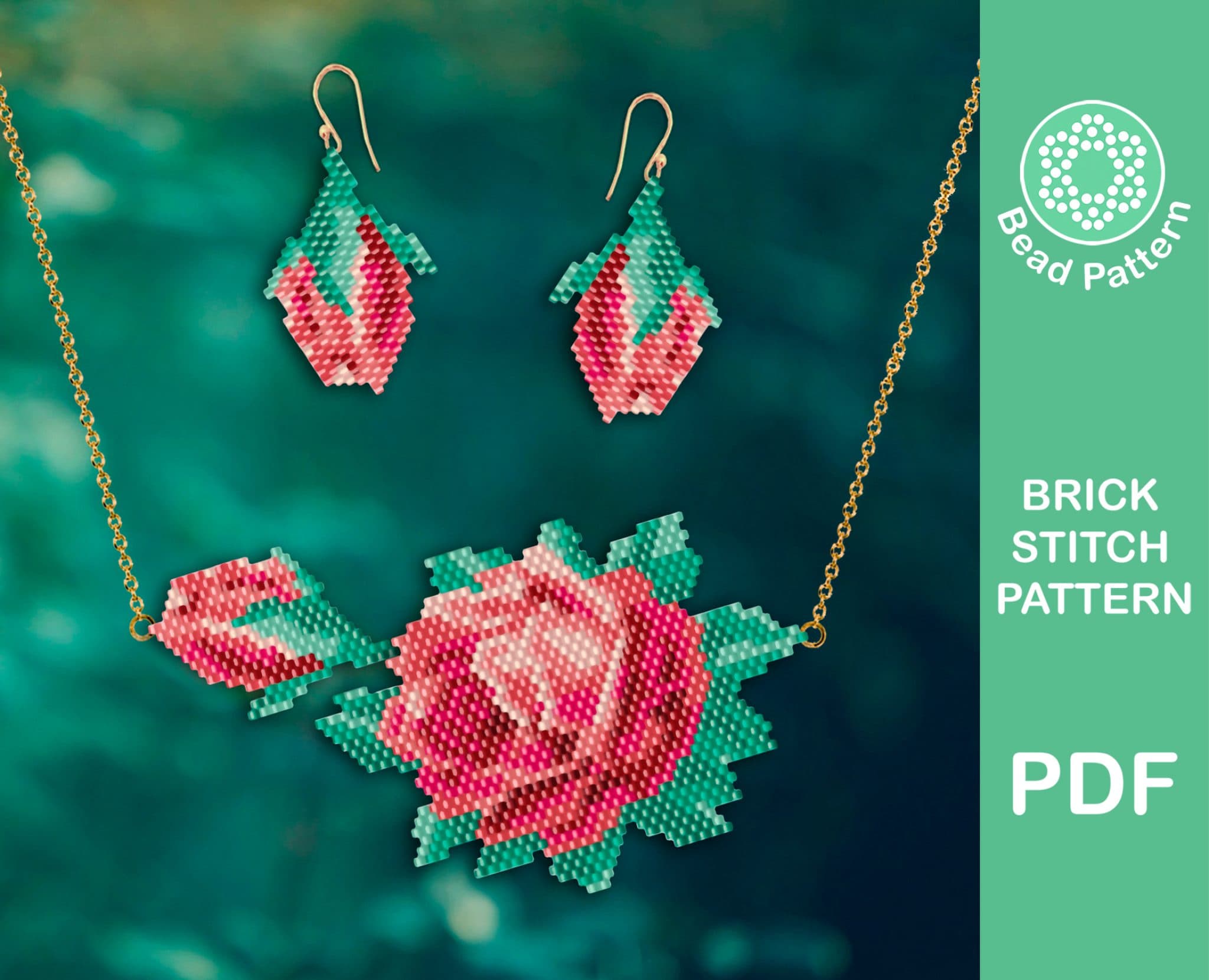 Rose brick stitch patterns red flower beading pattern