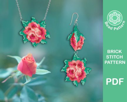 Rose brick stitch patterns red flower beading pattern
