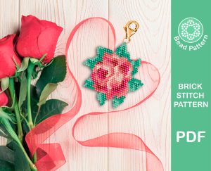 Rose brick stitch patterns red flower beading pattern