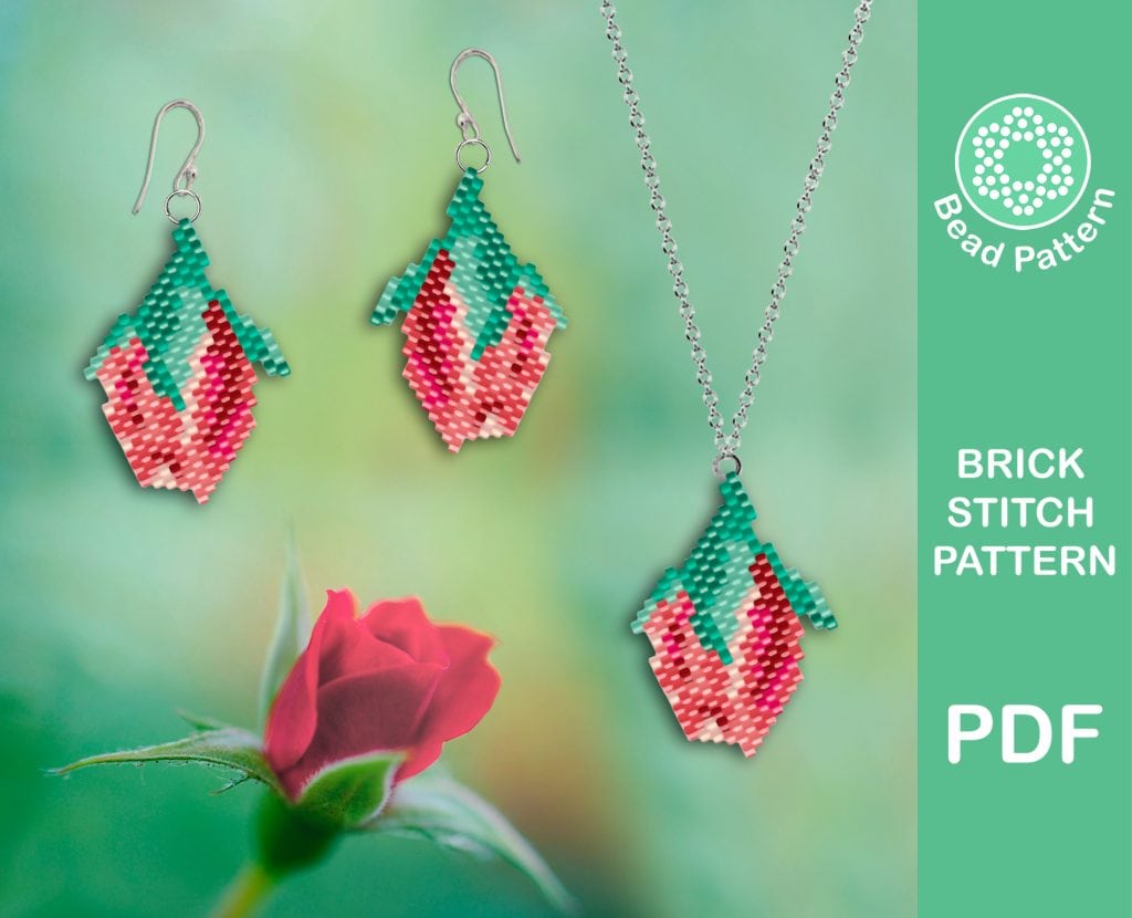 Rose brick stitch patterns red flower beading pattern
