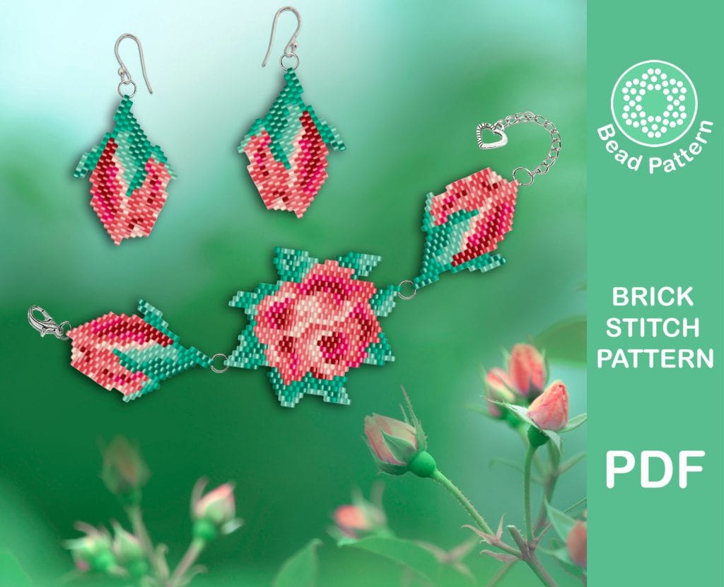 Rose brick stitch patterns red flower beading pattern