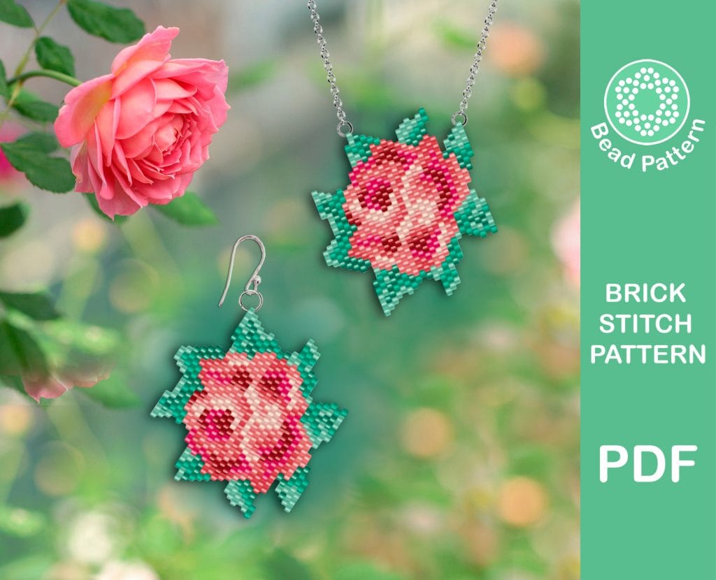 Rose brick stitch patterns red flower beading pattern