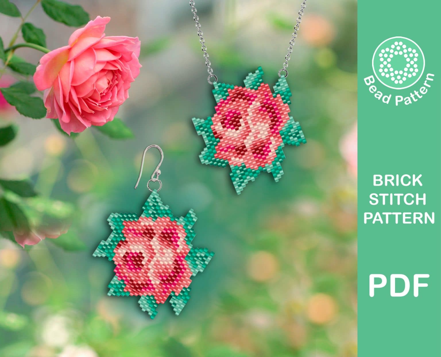 Rose brick stitch patterns red flower beading pattern
