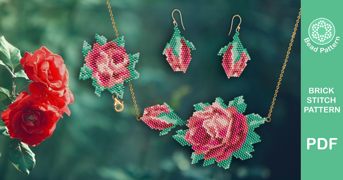 Rose brick stitch patterns red flower beading pattern
