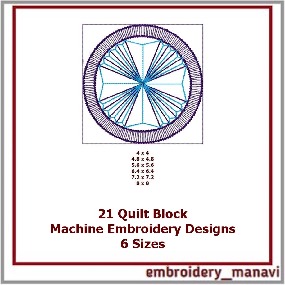 21 Quilt Block Machine Embroidery Designs - 6 Sizes