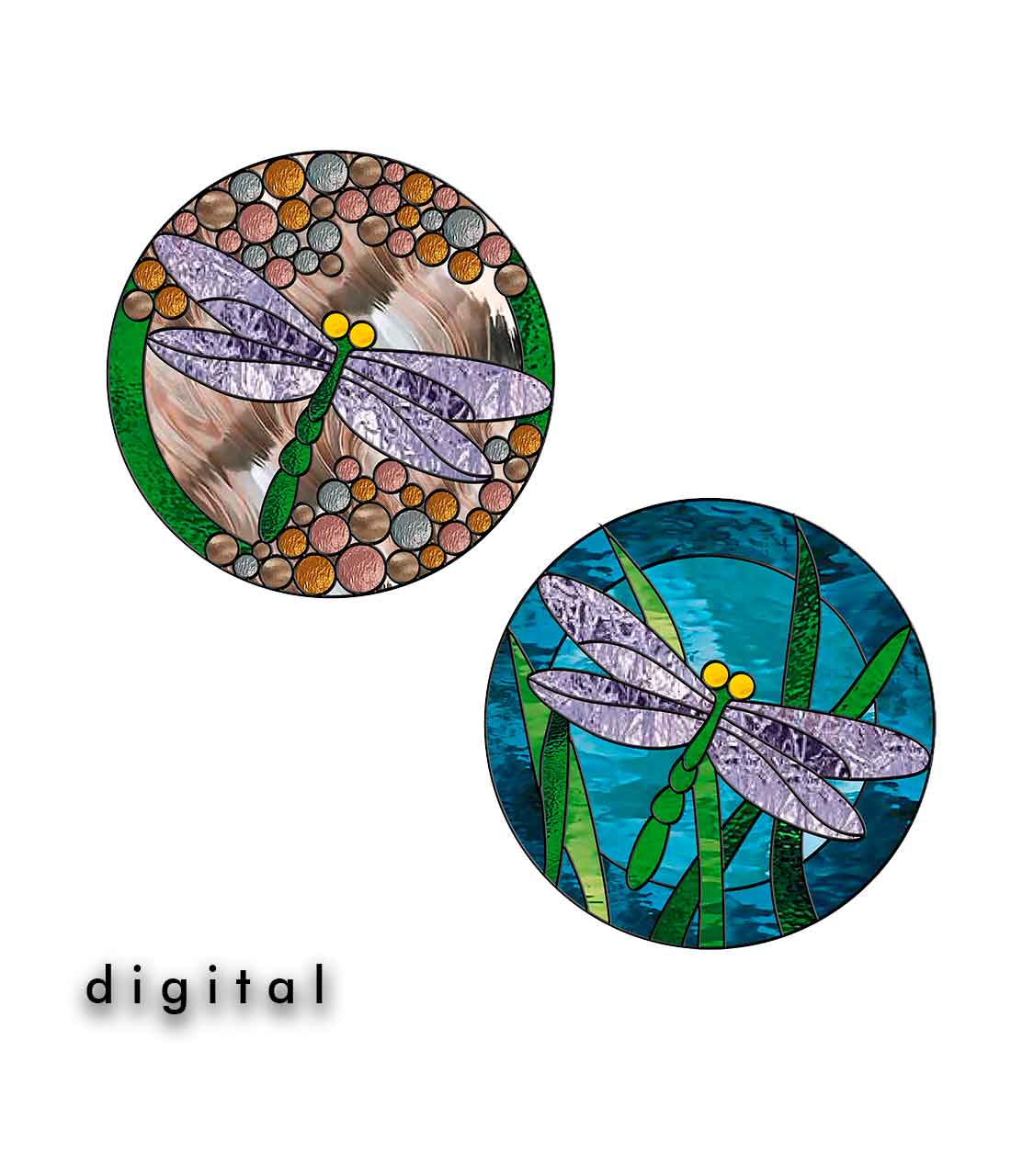 Stained Glass Pattern Dragonfly SET of 2 - Crealandia