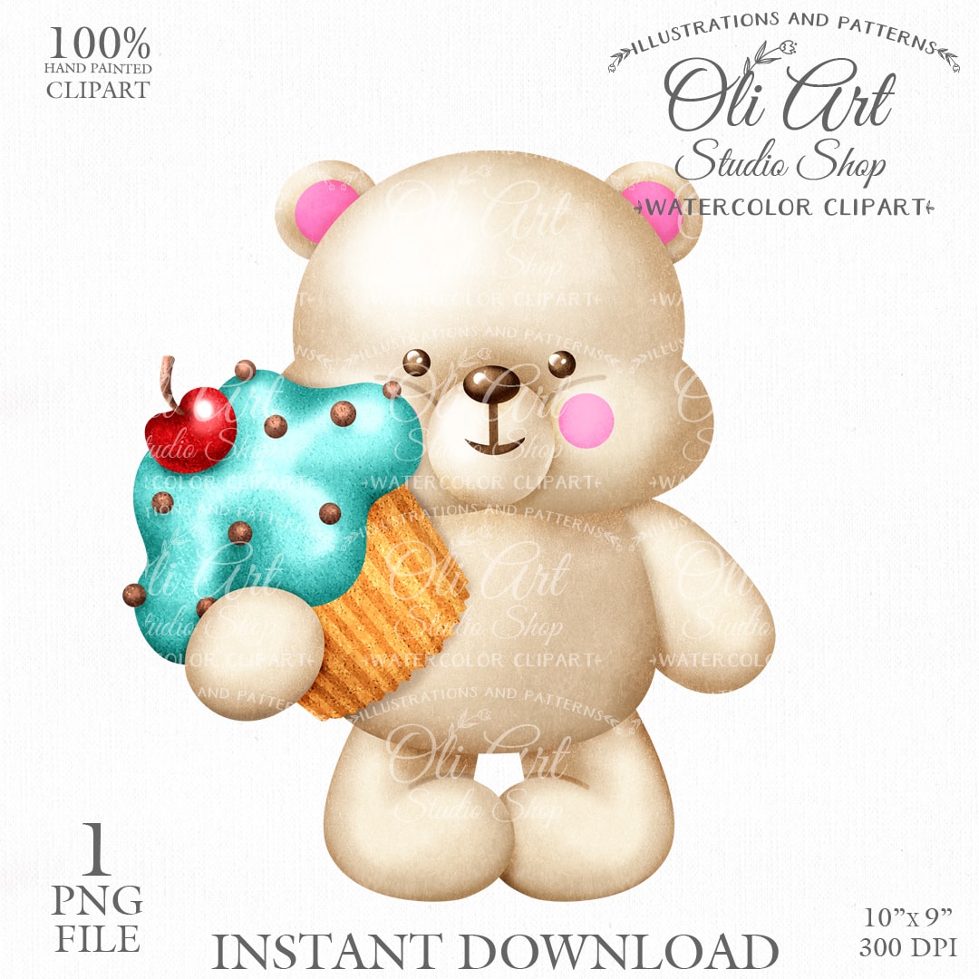 Cute Teddy Bear Clip Art. Cute Characters, Hand Drawn - Crealandia