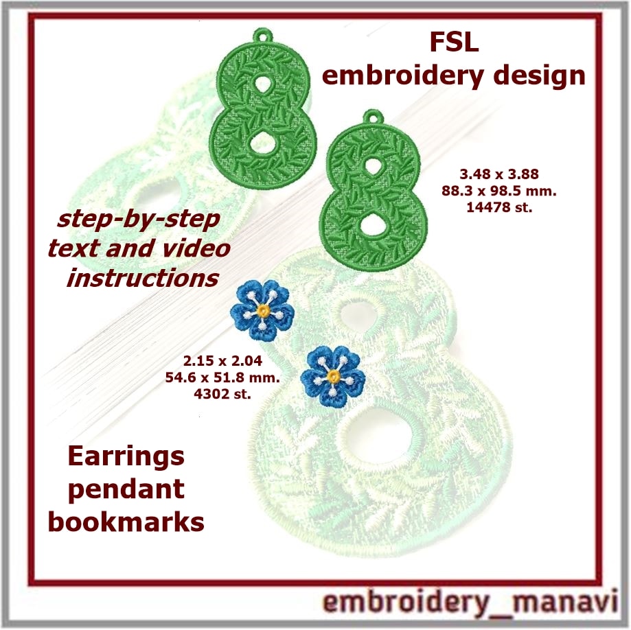 FSL Earrings pendant bookmarks embroidery design by shape 8
