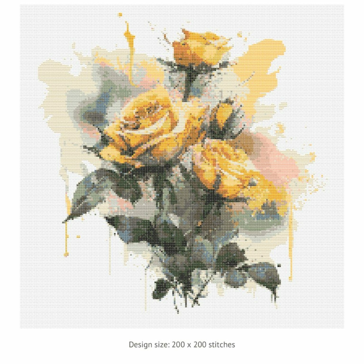 Yellow roses cross stitch pattern, printable chart PDF - Crealandia