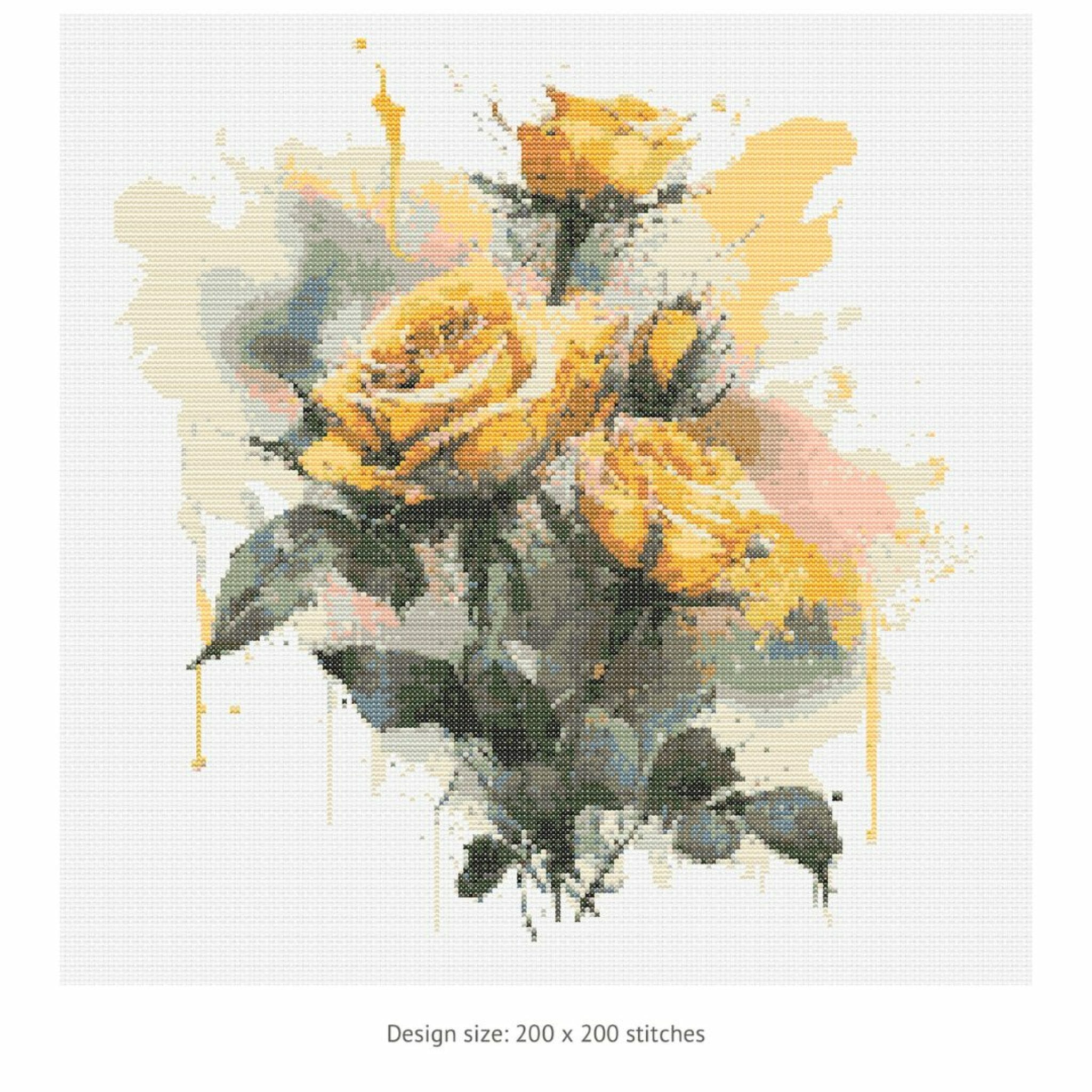Yellow roses cross stitch pattern, printable chart PDF - Crealandia