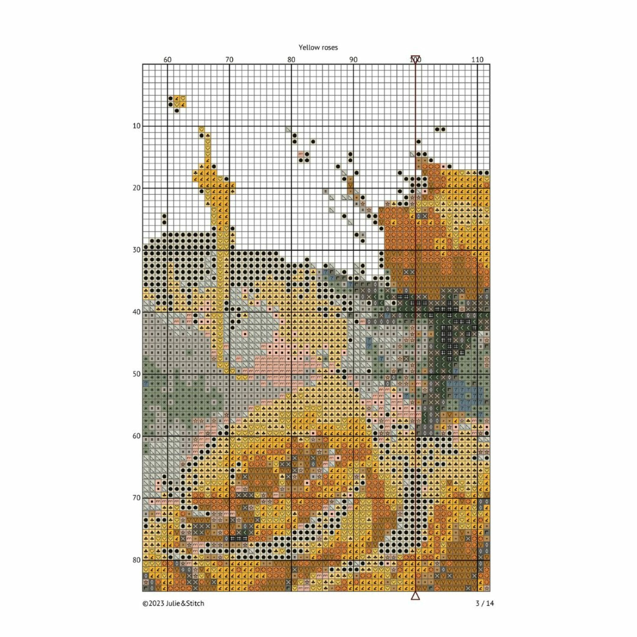 Yellow roses cross stitch pattern, printable chart PDF - Crealandia
