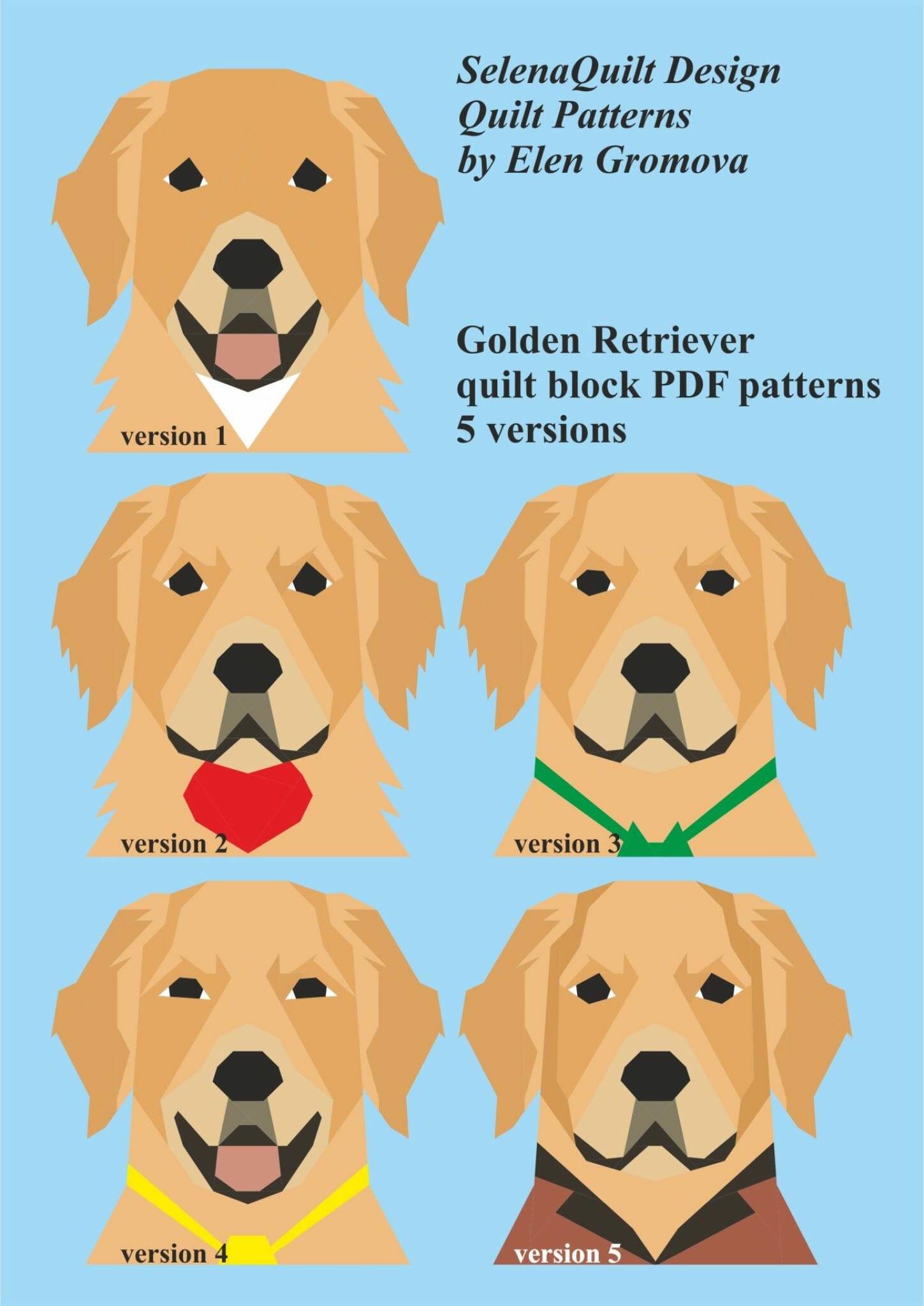 Golden retriever quilt block PDF Pattern Paper Piecing