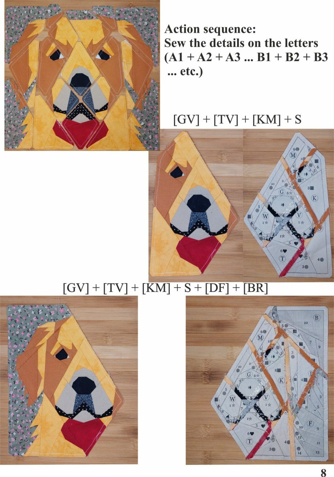 Golden retriever quilt block PDF Pattern Paper Piecing