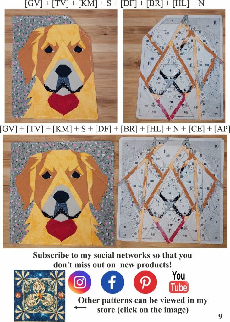 Golden retriever quilt block PDF Pattern Paper Piecing