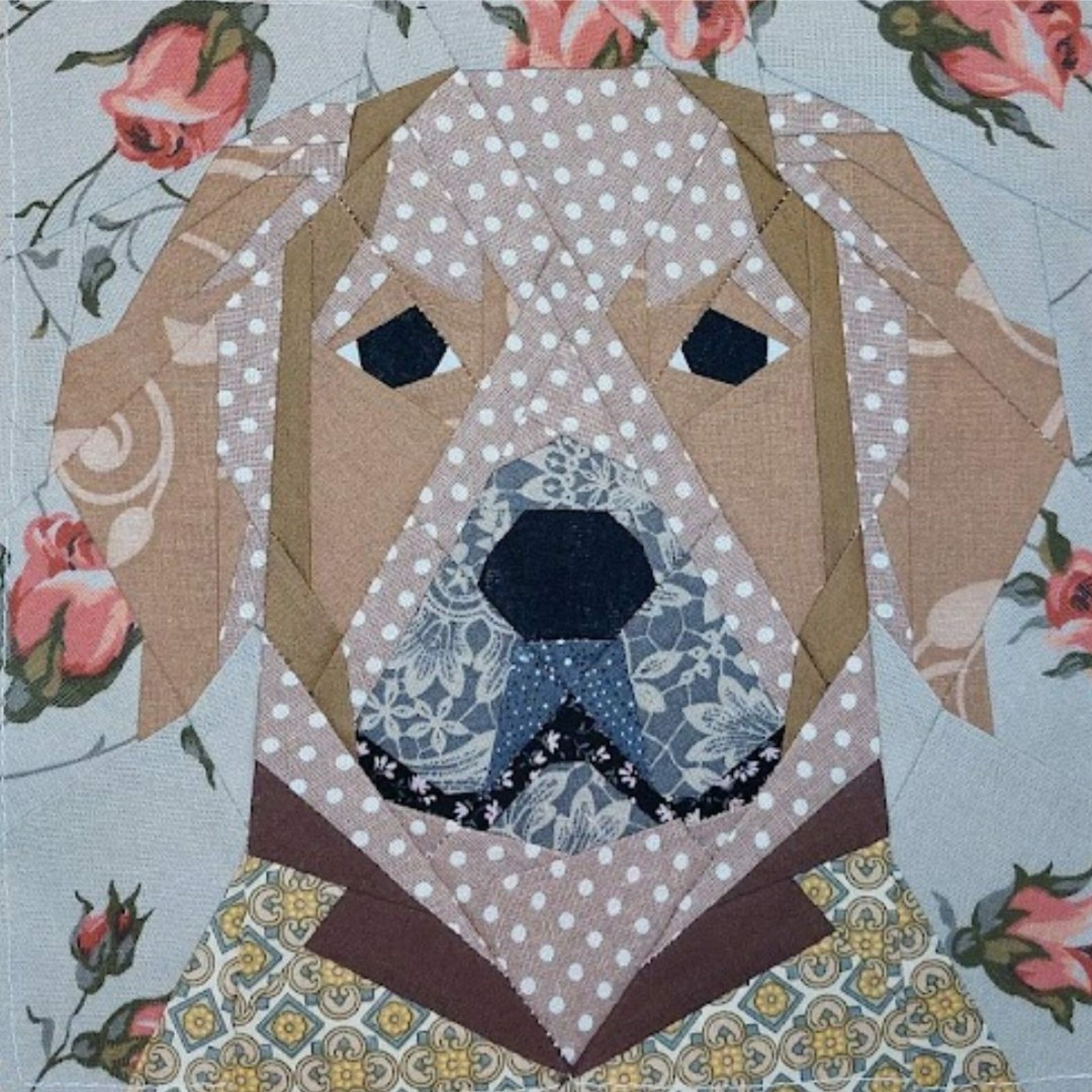 Golden retriever quilt block PDF Pattern Paper Piecing