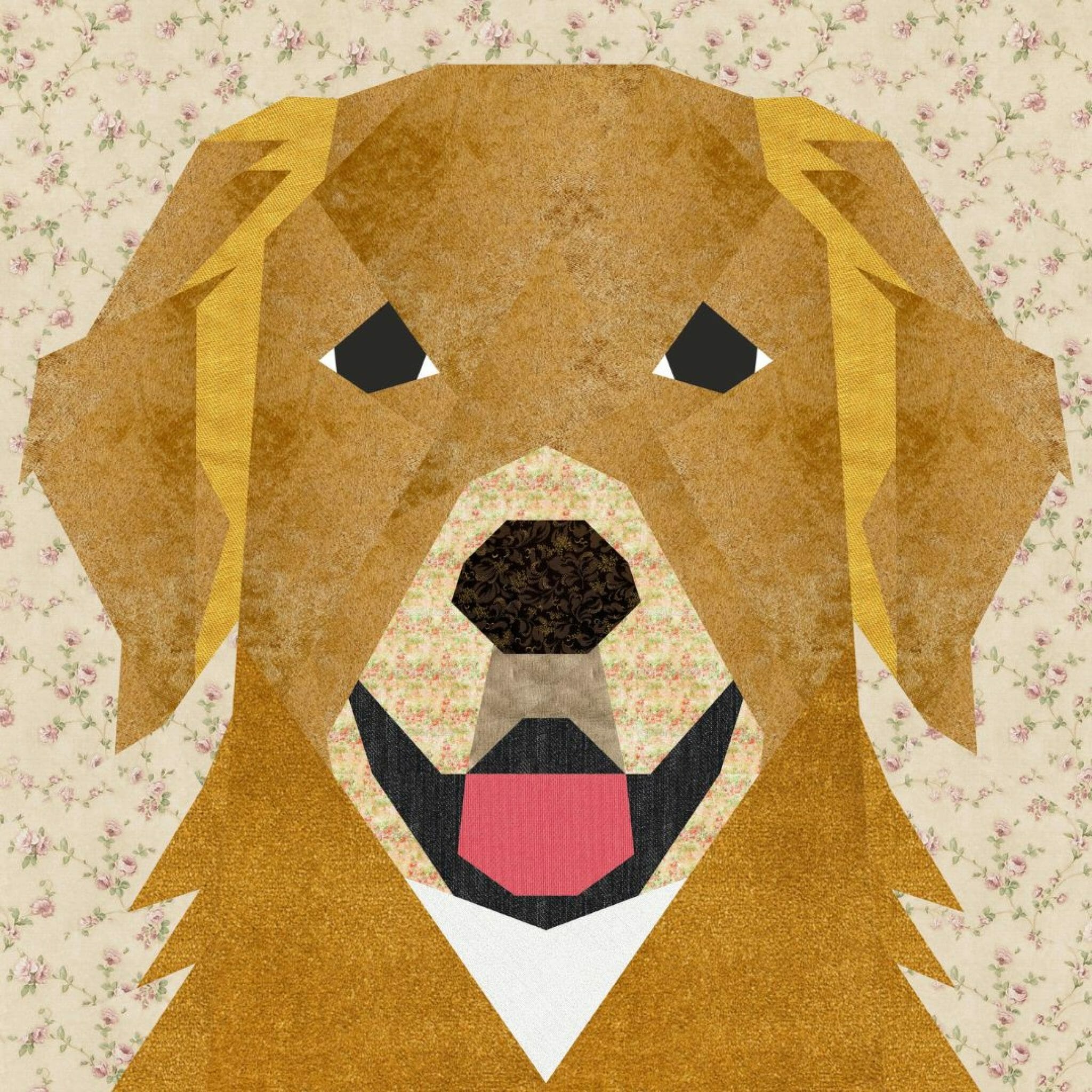Golden retriever quilt block PDF Pattern Paper Piecing