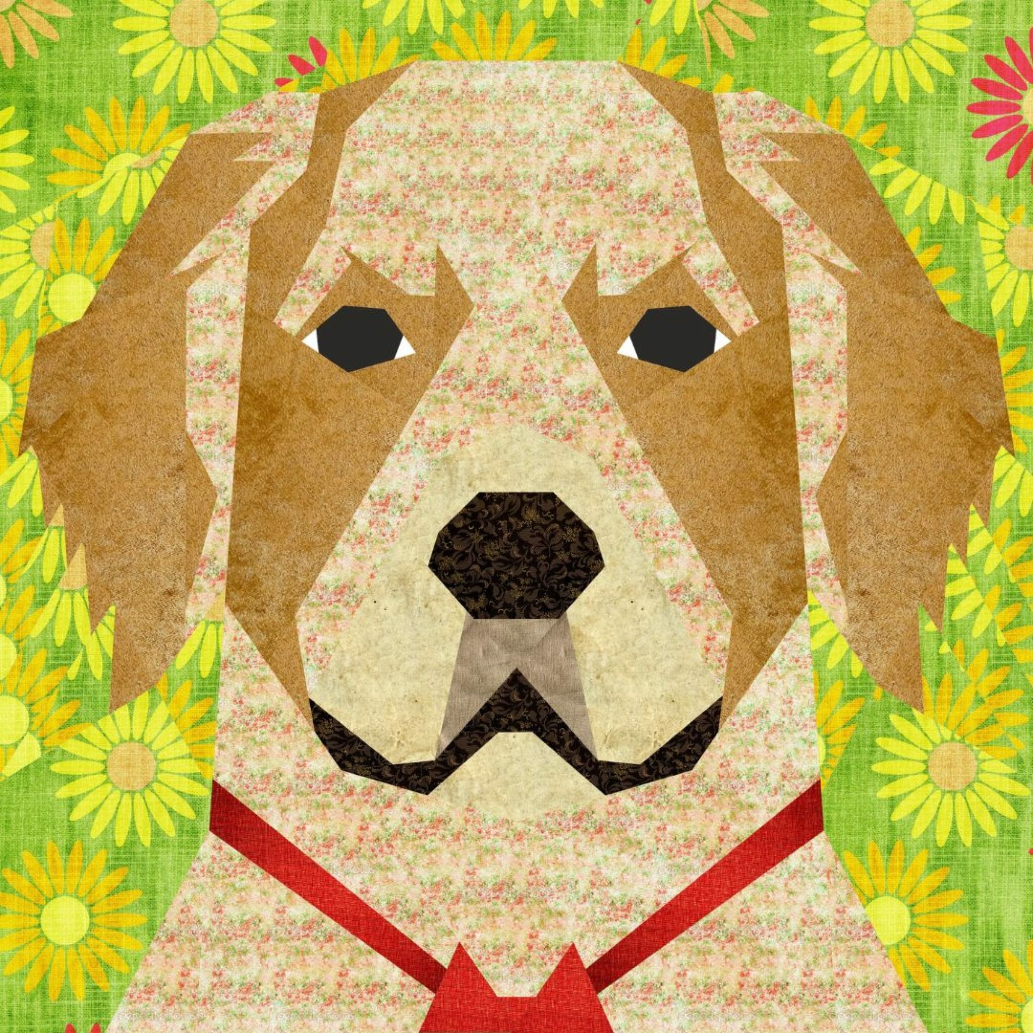 Golden retriever quilt block PDF Pattern Paper Piecing