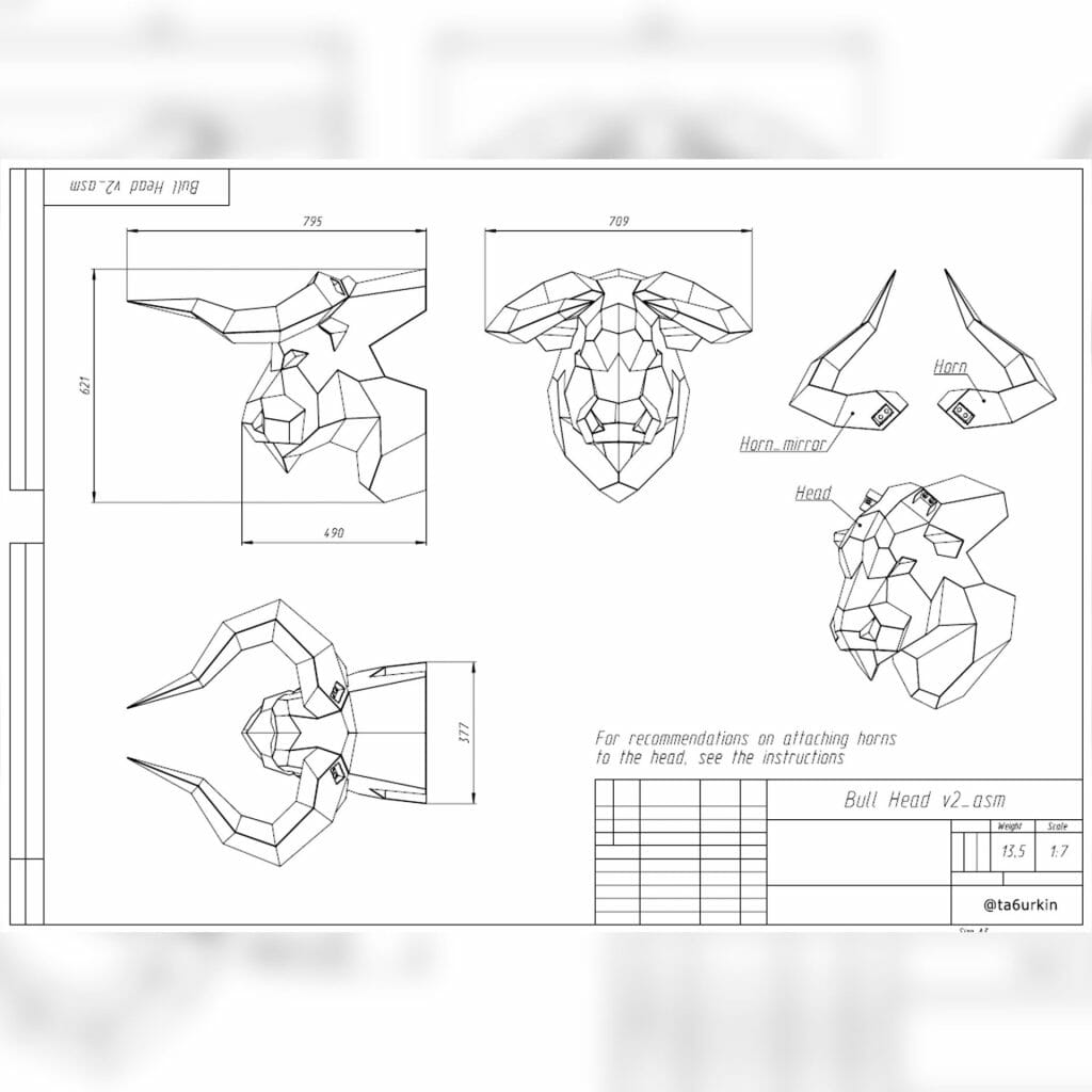 Welding Project Plans Drawings Bull Head (v2) (DXF, PDF) - Crealandia