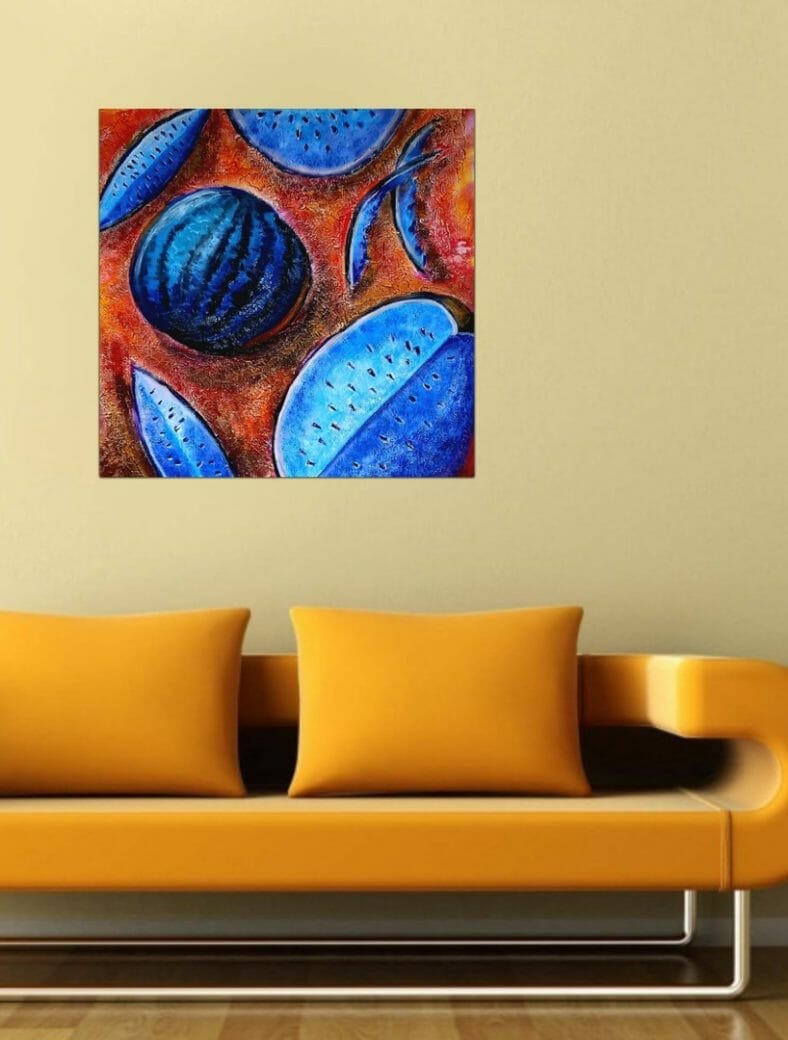 Watermelons painting 20*20" surrealism blue moon art Yalozik