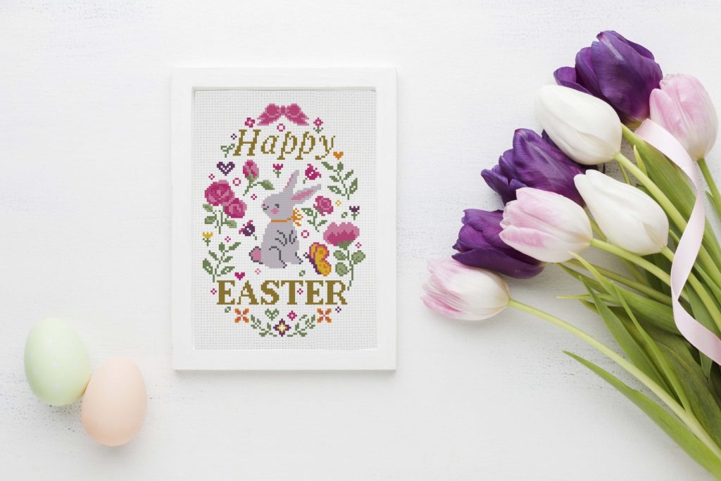 Happy Easter cross stitch pattern PDF instant download.