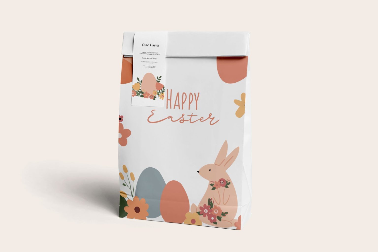 Happy Easter clipart, Cute bunny rabbit illustration card - Crealandia