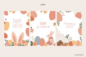 Happy Easter clipart, Cute bunny rabbit illustration card - Crealandia