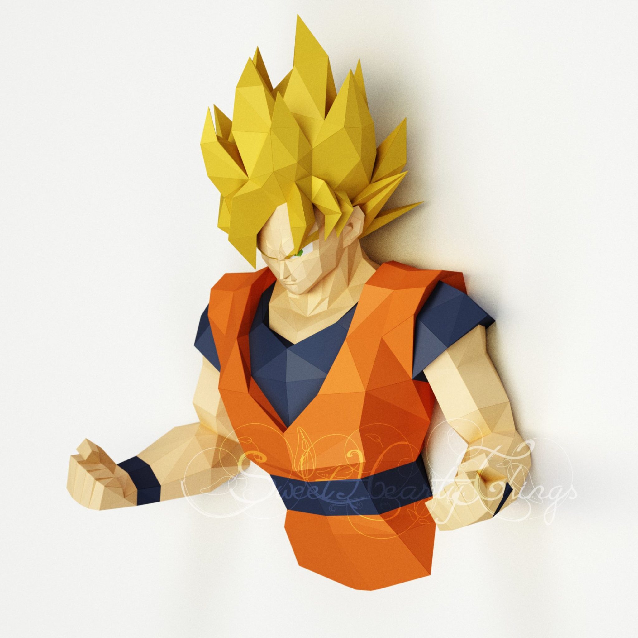 3d Papercraft Goku Wall Sculpture PDF SVG DXF Templates - Crealandia
