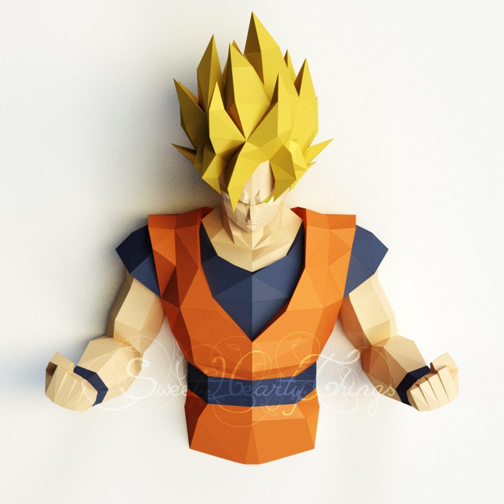 3d Papercraft Goku Wall Sculpture PDF SVG DXF Templates - Crealandia