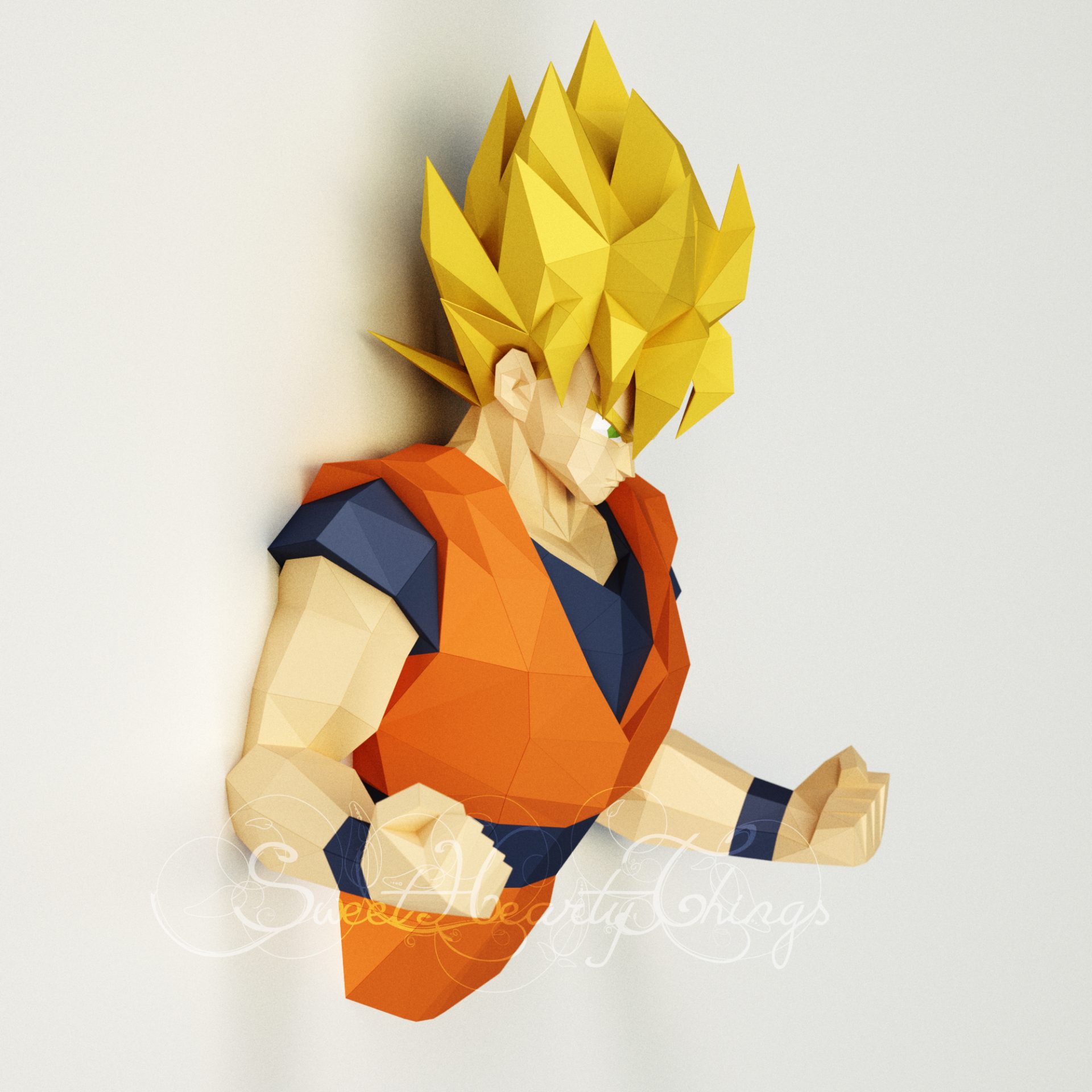 3d Papercraft Goku Wall Sculpture PDF SVG DXF Templates - Crealandia