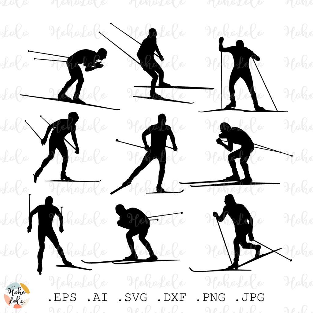 Skier Svg Silhouette Cricut Stencil Dxf Clipart Png