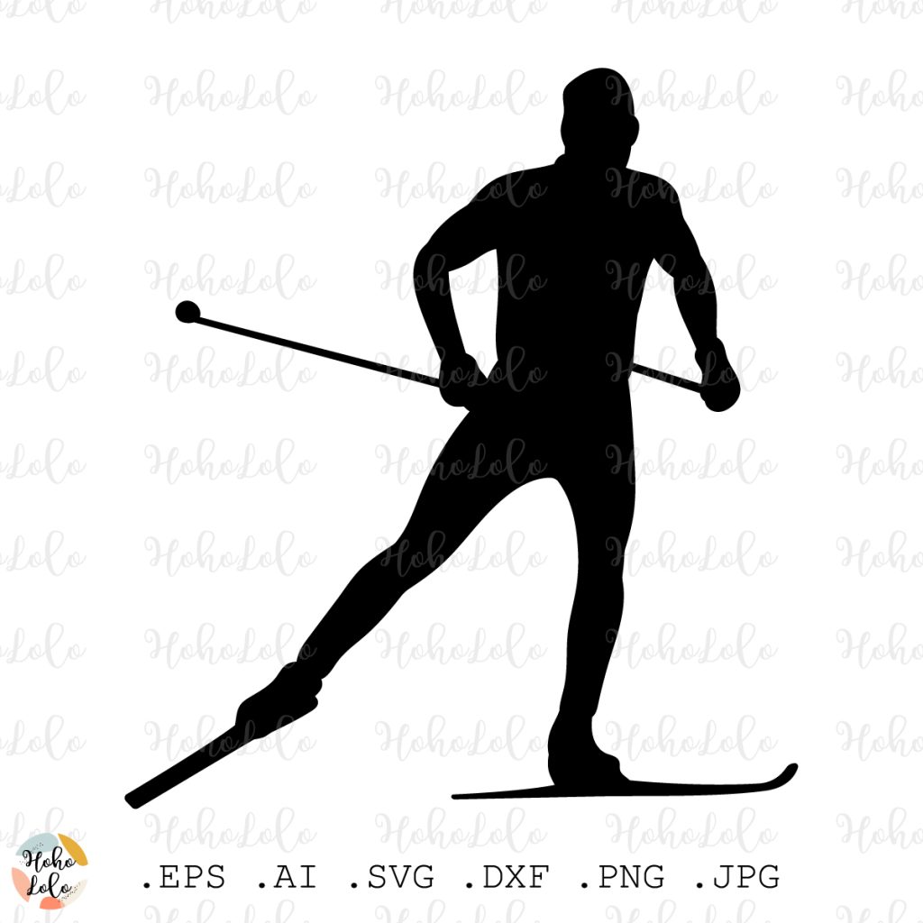 Skier Svg Silhouette Cricut Stencil Dxf Clipart Png