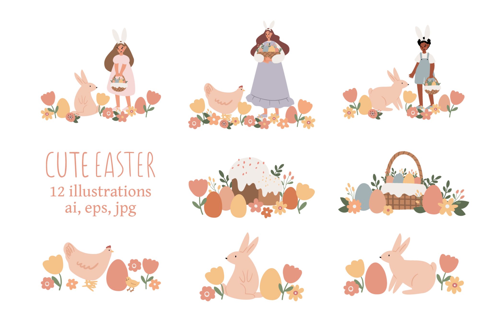 Happy Easter illustration png, Cute bunny clipart - Crealandia