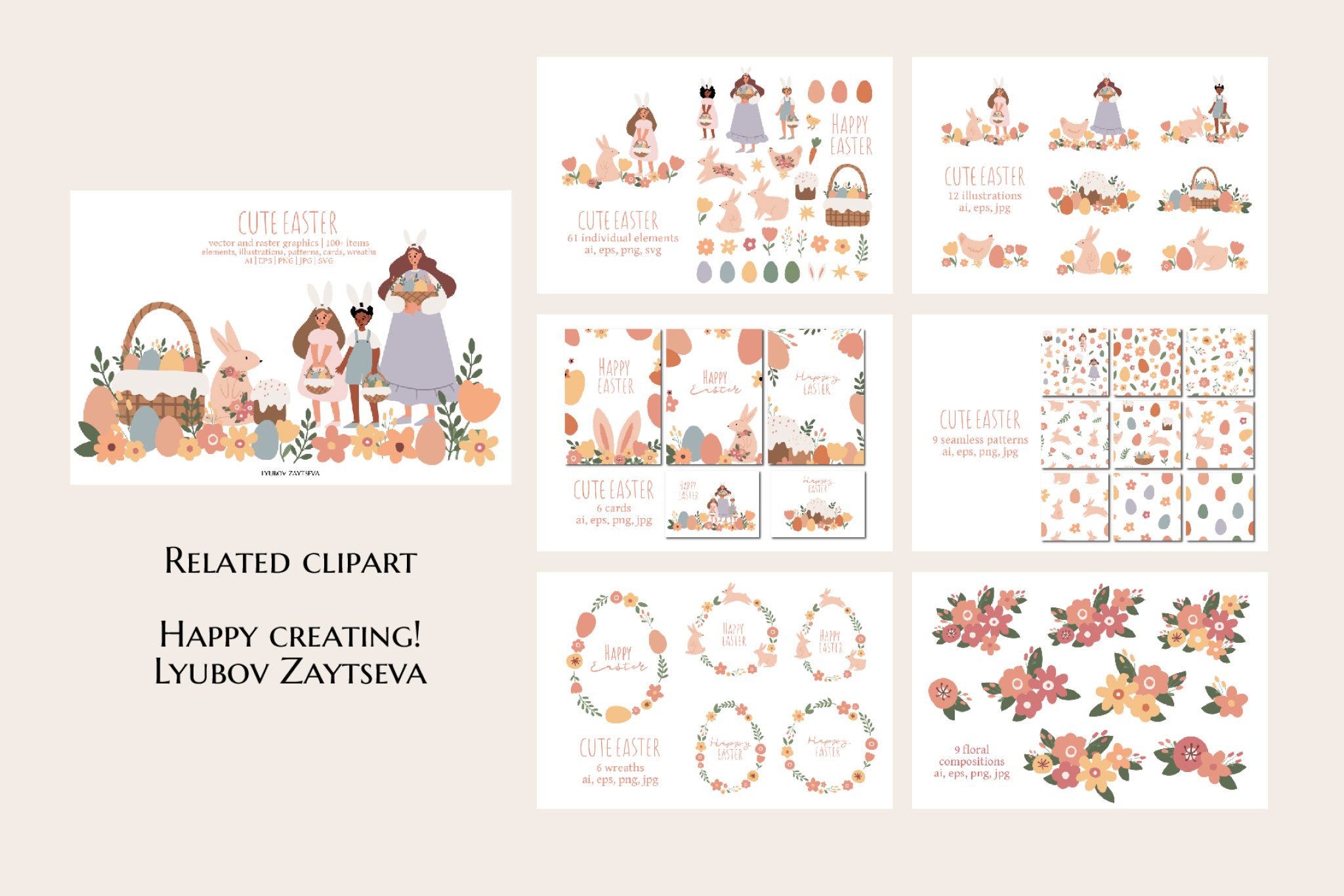 Happy Easter illustration png, Cute bunny clipart - Crealandia